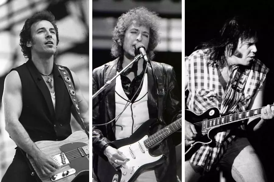 Dylan, Springsteen və Neil Young "Highway 61 Revisited" mahnısını oxuyurlar.
