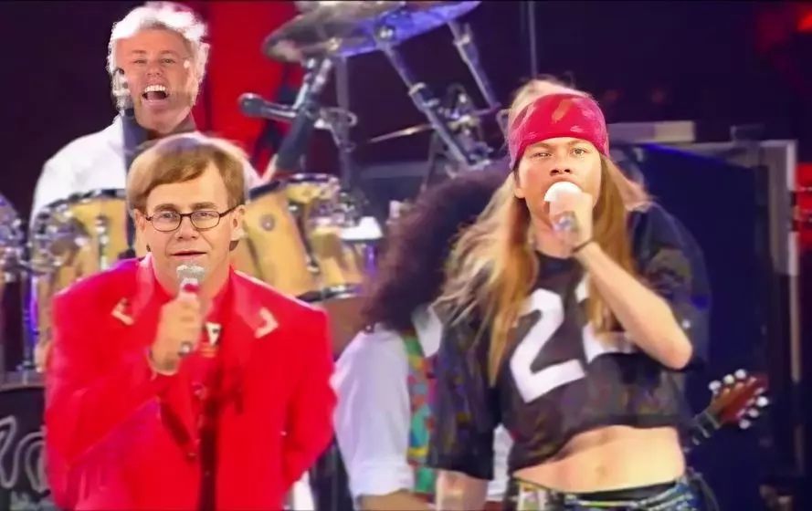 Queen, Elton John og Axl Rose syngja Bohemian Rhapsody' 1992