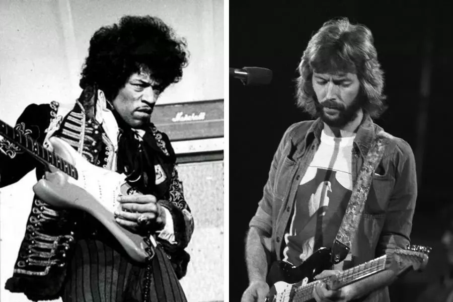 Sroicheann Jimi Hendrix Londain agus séideann Eric Clapton uaidh