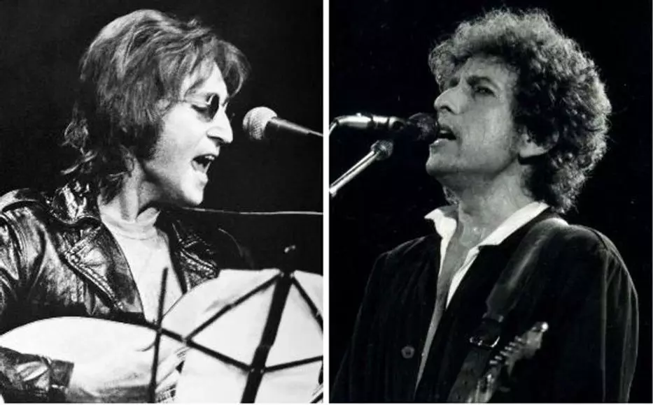 John Lennon z Harrym Nilssonem na coverze piosenki Boba Dylana